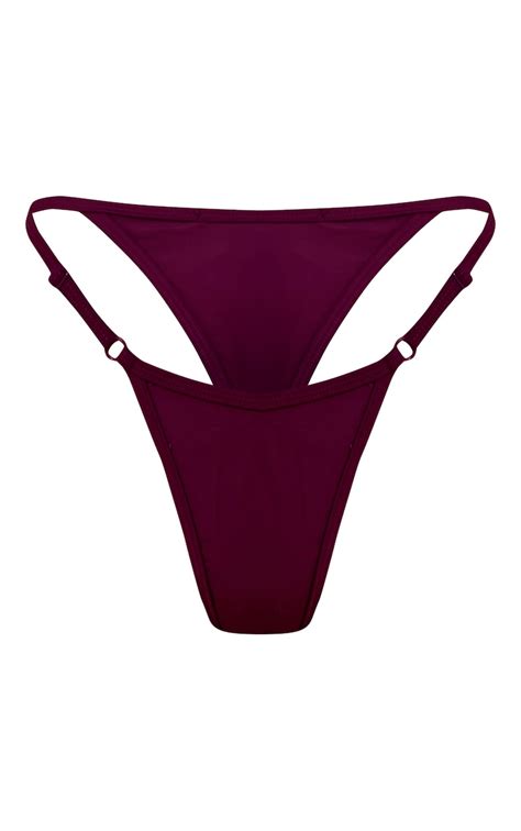 Plum Binding Detail String Tanga Bikini Bottoms Swimwear Plt