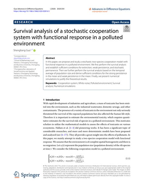 Pdf Survival Analysis Of A Stochastic Cooperation System With Functional Response In A