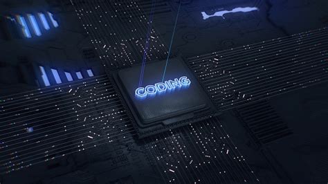 코딩디지털 미래 텍스트 첨단 기술 개념 시각화 회로 기판 Cpu 프로세서 마이크로칩 은 신경 네트워킹 및 클라우드 컴퓨팅