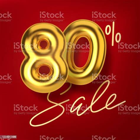 80 현실적인 3d 골드 풍선으로 만든 할인 프로모션 판매 황금 풍선의 형태로 번호입니다 제품 광고 웹 배너 전단지 인증서 및 엽서용 템플릿입니다 벡터 일러스트레이션 3차원
