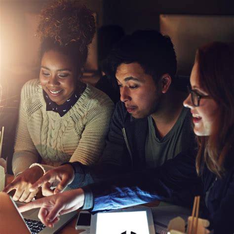 Premium Photo Laptop Diversity Or Night People Point At Programming Erp Software Cyber