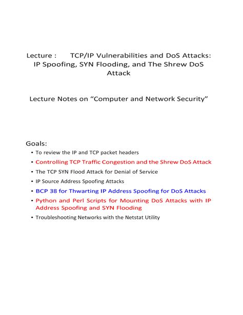 Solution Computer Security Tcpip Vulnerabilities And Dos Attacks