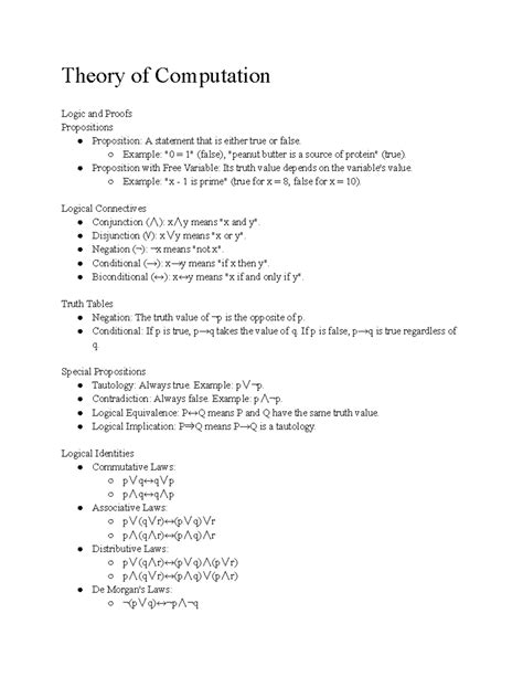 Theory Of Computation In Short Theory Of Computation Logic And Proofs