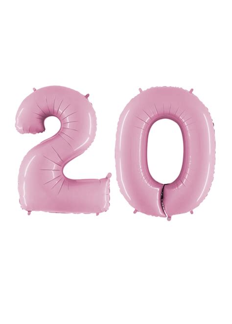 Mid Size Pastel Pink 20th Birthday Number Balloons On Weights