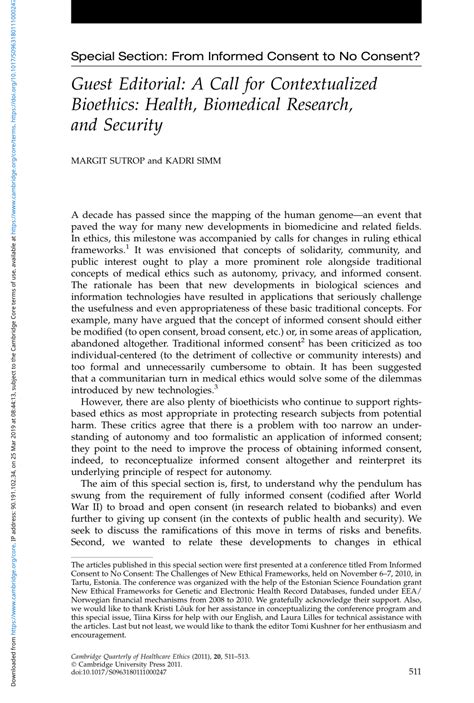 Pdf Guest Editorial A Call For Contextualized Bioethics Health Biomedical Research And