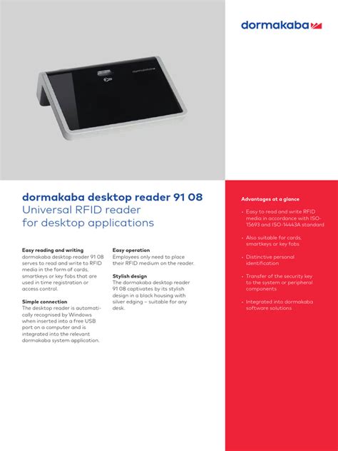 Factsheet Dormakaba Desktop Reader 9108 En Pdf Pdf Usb Radio Frequency Identification