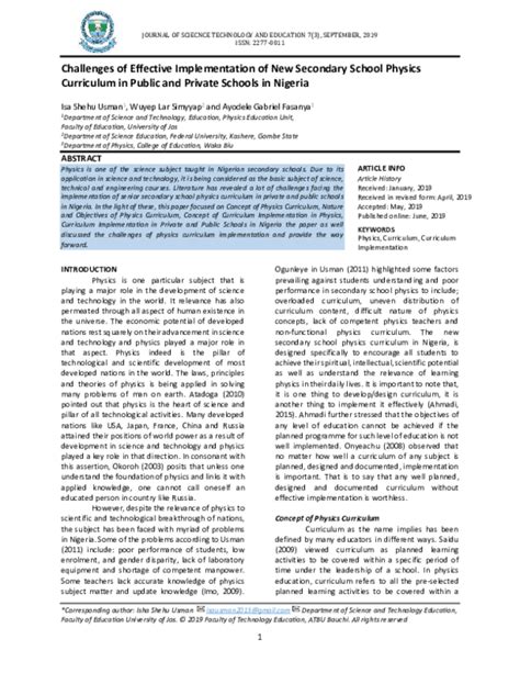 Pdf Challenges Of Effective Implementation Of New Secondary School Physics Curriculum In