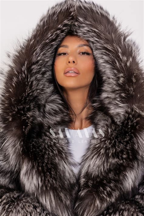 Moon Luxury Scandinavian Silver Fox Fur Jacket With Lavish Big Fur