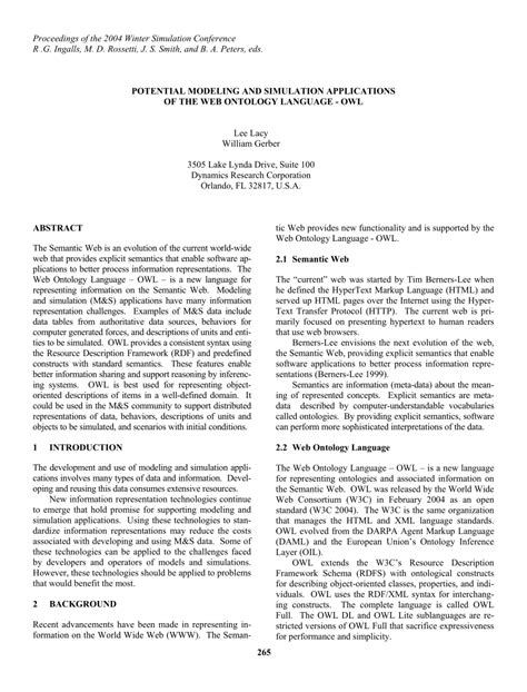 Pdf Potential Modeling And Simulation Applications Of The Web Ontology Language Owl