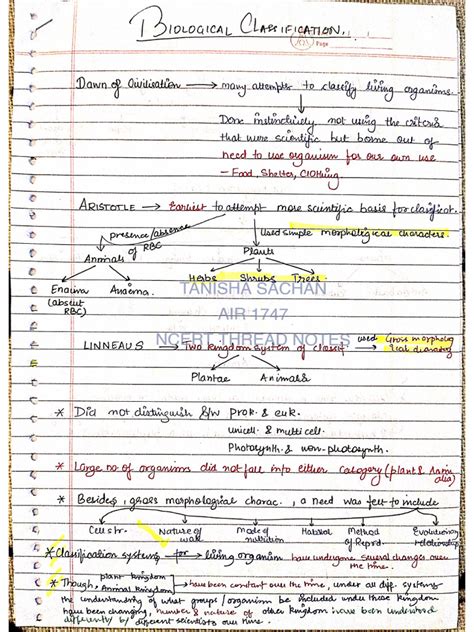 Biological Classification Ncert Thread Notes Pdf