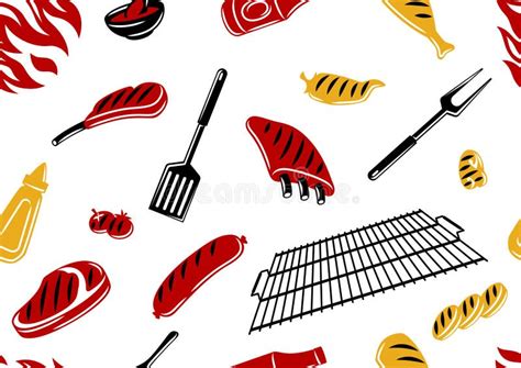 Bbq Seamless Pattern With Grill Objects And Icons Stylized Kitchen And