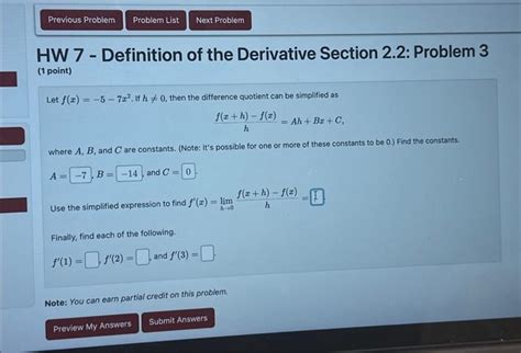 Previous Problem Hw 7 Definition Of The Derivative
