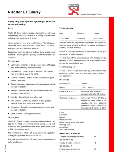 Nitoflor Et Slurry A Technical Document Describing A Heavy Duty Anti