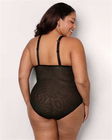 Sheer Mesh Bodysuit Black Hue Curvy Couture