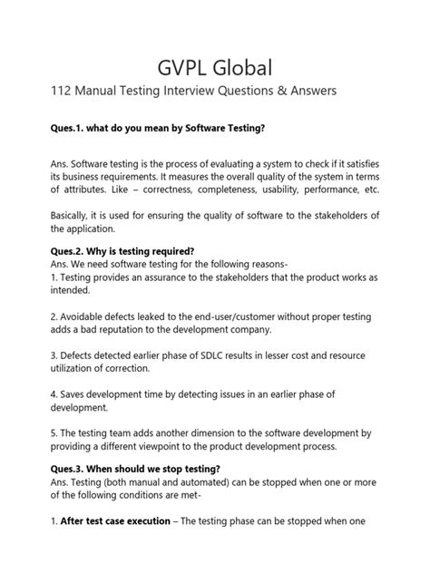 112 Manual Testing Interview Questions Answers 1656817516 2 Pdf Software Testing