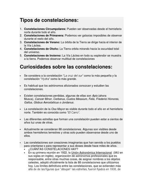 Tipos De Constelaciones Pdf Constelación Estrellas