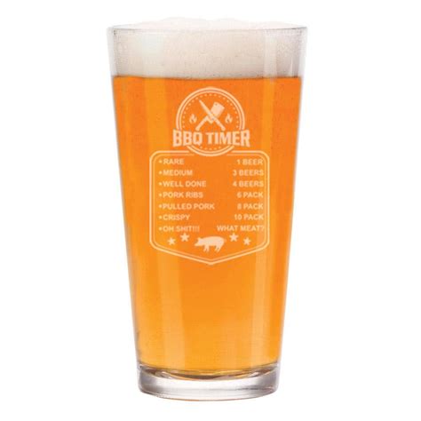 16 Oz Beer Pint Glass T Bbq Grill Chart Timer Funny For Dad Father