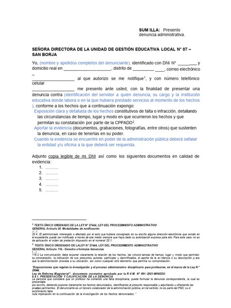 Formato De Denuncia Administrativa Pdf Justicia Crimen Y Violencia