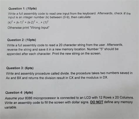 Solved Question 1 10ptswrite A Full Assembly Code To Read