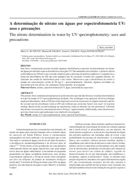 Pdf The Nitrate Determination In Water By Uv Spectrophotometry Uses And Precautions