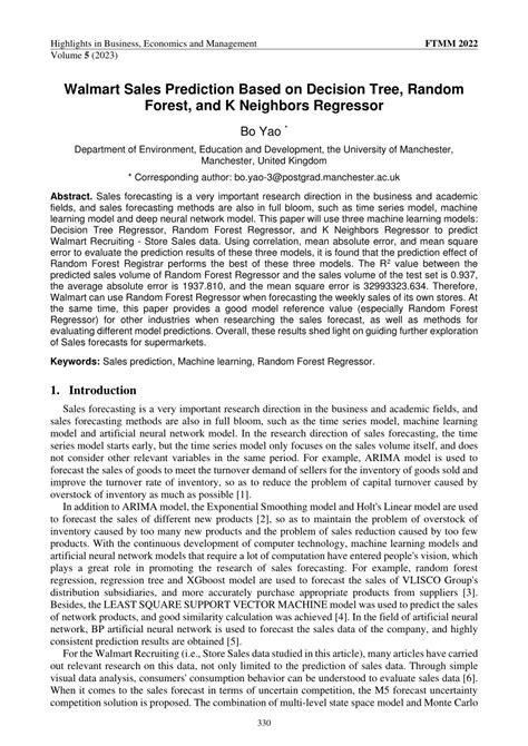 pdf walmart sales prediction based on decision tree random forest and k neighbors regressor