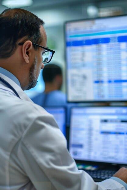 Healthcare Professionals Utilize Computer Systems For Efficient Ehr Management Premium Ai