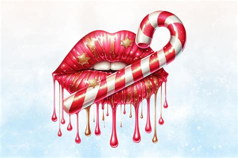 Dripping Candy Cane Glitter Lips Graphic By Rose Art · Creative Fabrica