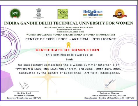 Completed 8 Week Python Machine Learning Internship At Igdtuw Sakshi Soni Posted On The Topic
