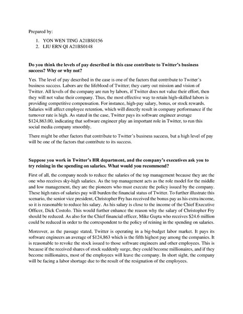 Twitter Case Study Assignments For Hrm Prepared By Yon Wen Ting