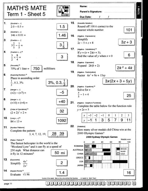 Math Worksheet Decimals Fractions Algebra Statistics