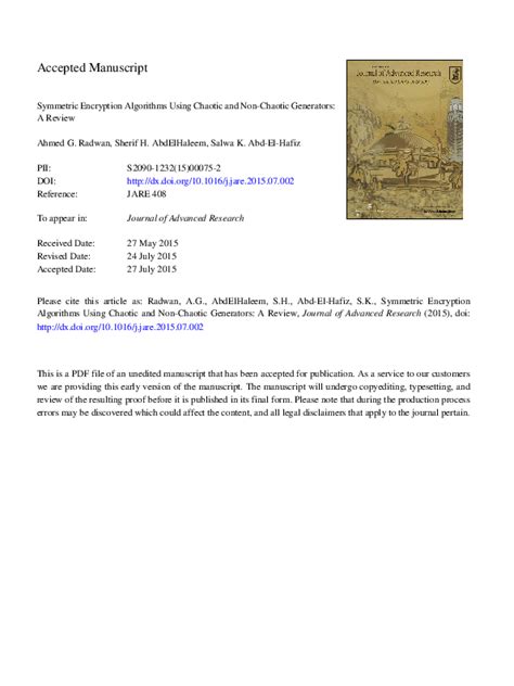 Pdf Symmetric Encryption Algorithms Using Chaotic And Non Chaotic Generators A Review
