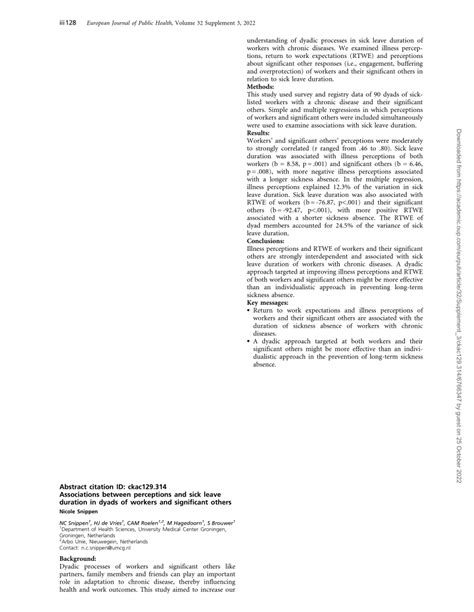 Pdf Associations Between Perceptions And Sick Leave Duration In Dyads