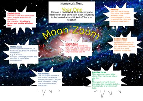 Year 1 Space Homework Grid Teaching Resources