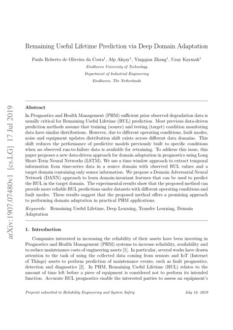 Pdf Remaining Useful Lifetime Prediction Via Deep Domain Adaptation