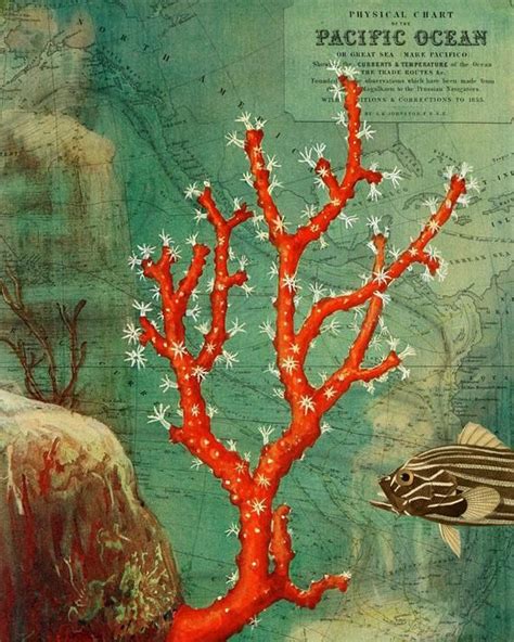 Pacific Ocean Coral Map Art Collage Print 8x10 Collaged Map Art Print Etsy Stampe D Arte