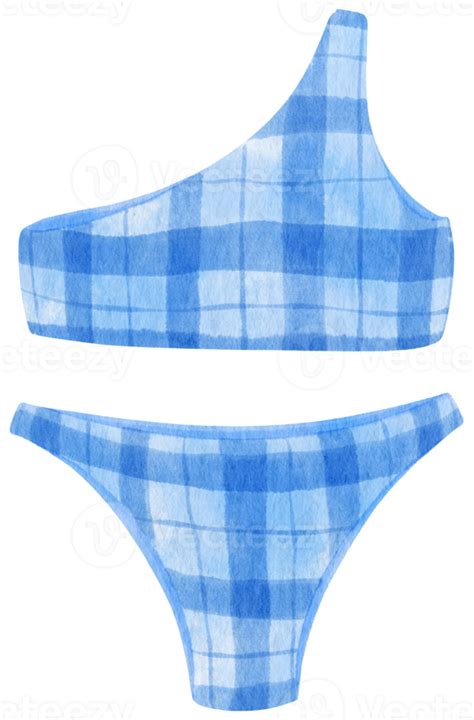 Blue Checkered Pattern Bikini Swimsuits Watercolor Style For Summer Decorative Element 9785925 Png
