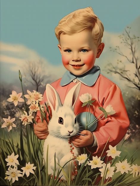 Premium Photo Vintage Easter Card From 19301940 Cute Little Boy In
