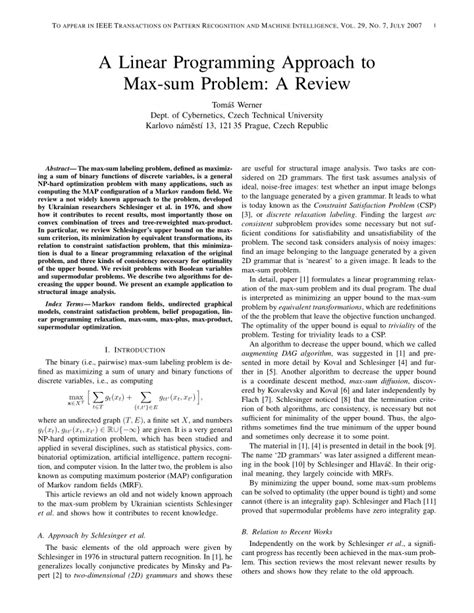 Pdf A Linear Programming Approach To Max Sum Problem A Review Tom