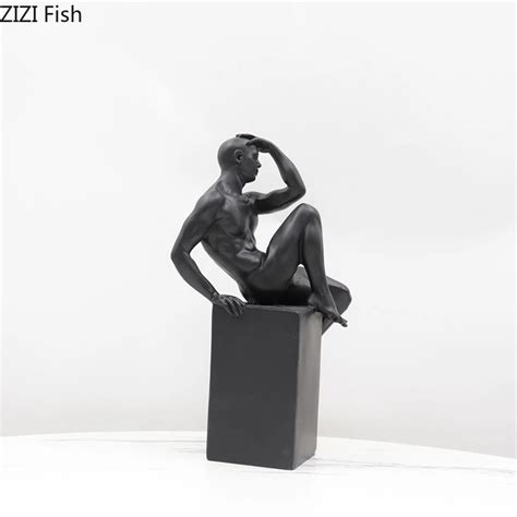 Black Figure Statue Muscle Man Abstract Character Resins Sculpture Desk