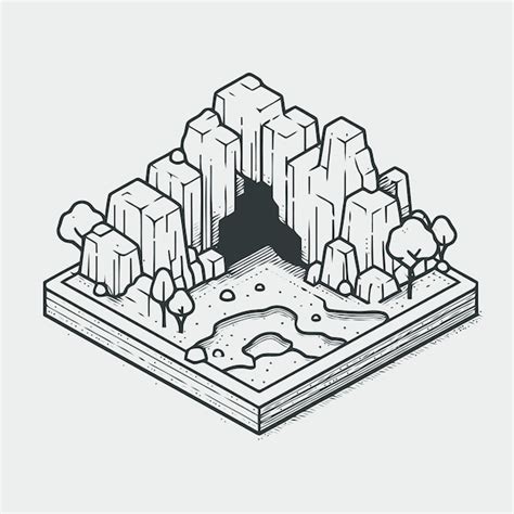 Line Art Isometric Illustration Of Cave Premium Ai Generated Vector