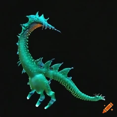 Sea Dragon Leviathan With Green Body Tentacles And Glowing Eyes On