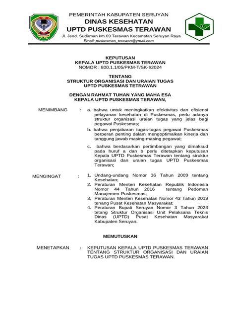 Sk Struktur Organisasi Dan Uraian Tugas 2024 Pdf
