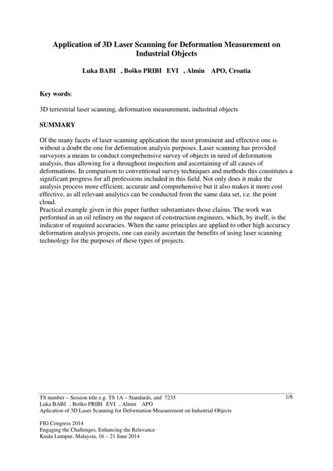 Pdf Application Of 3d Laser Scanning For Deformation Measurement On