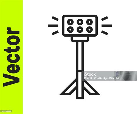 흰색 배경에 격리 된 소프트 박스 아이콘의 검은 줄 스튜디오 전구 그림자 반사 디자인 벡터 검은색에 대한 스톡 벡터 아트 및 기타 이미지 Istock