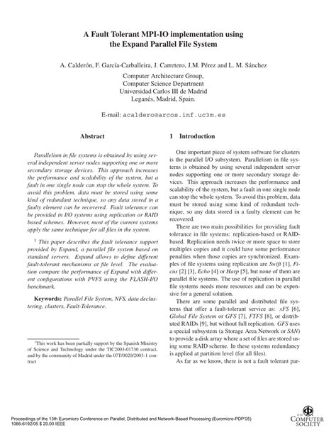 Pdf A Fault Tolerant Mpi Io Implementation Using The Expand Parallel