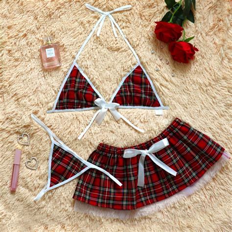 Ladies Sexy Lingerie Hot Sheer Naughty Maid Plaid Student Uniform