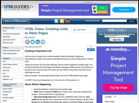 Html Goodies Linking Pages Article For 9th 10th Grade Lesson Planet