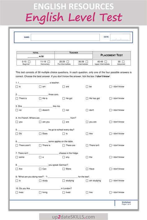 English Level Test Editable Word File Artofit