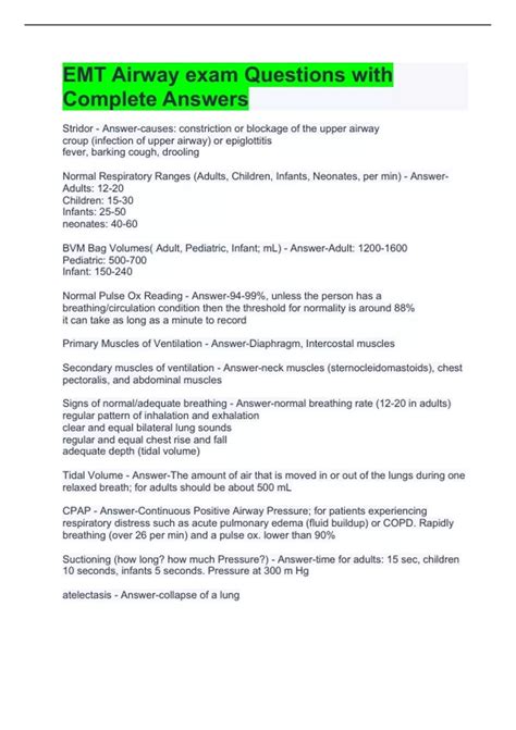 Emt Airway Exam Questions With Complete Answers Eam Airway Stuvia Us