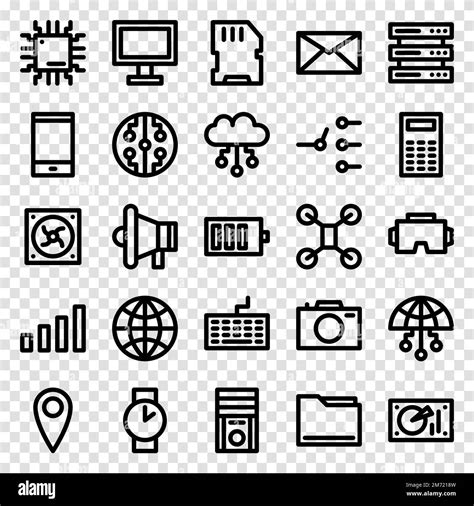 Set Of 25 Device And Technology Web Icons In Line Style Industry 40 Concept Factory Of The